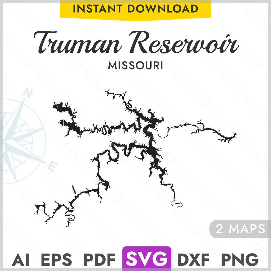 Truman Reservoir Missouri SVG Map Shape Silhouette, Vector Lake Map ...