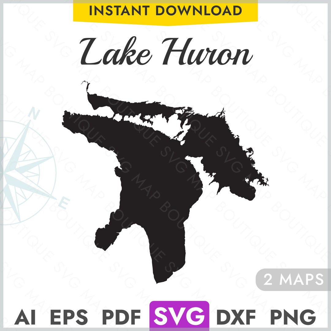 Lake Huron SVG Map Shape Silhouette Great Lakes, Vector Lake Map Laser ...