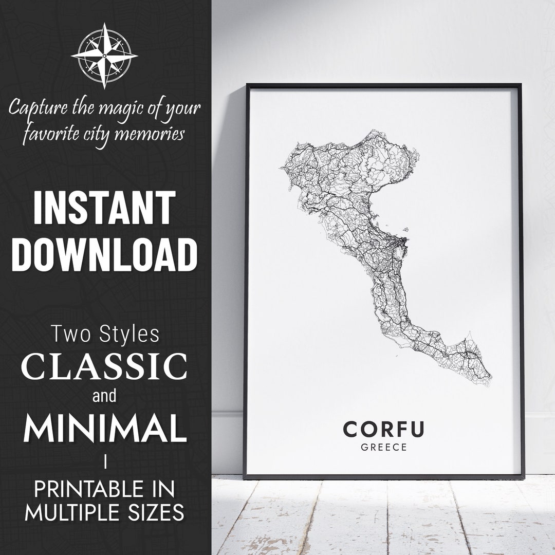 Corfu Greece Map Print: Minimalist Island Art (digital Download) - Etsy