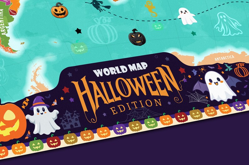 Personalized Halloween World Map: Spooky Classroom Decor (digital ...