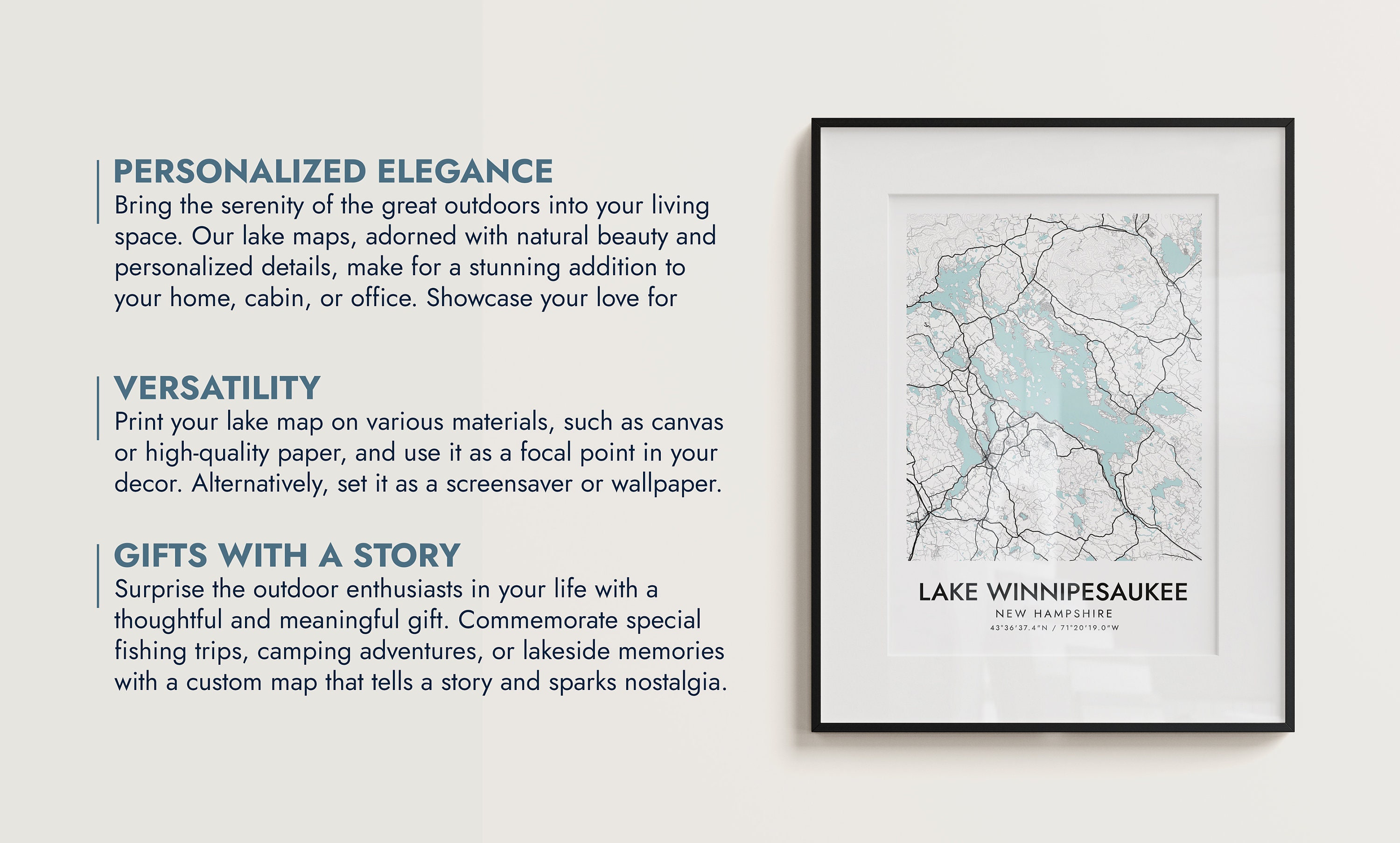 Custom Lake Map Print: Personalized Printable Lake Art (digital ...
