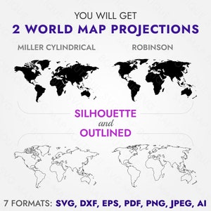 World Map SVG Clipart Bundle: Silhouette, Outline (digital Download) - Etsy