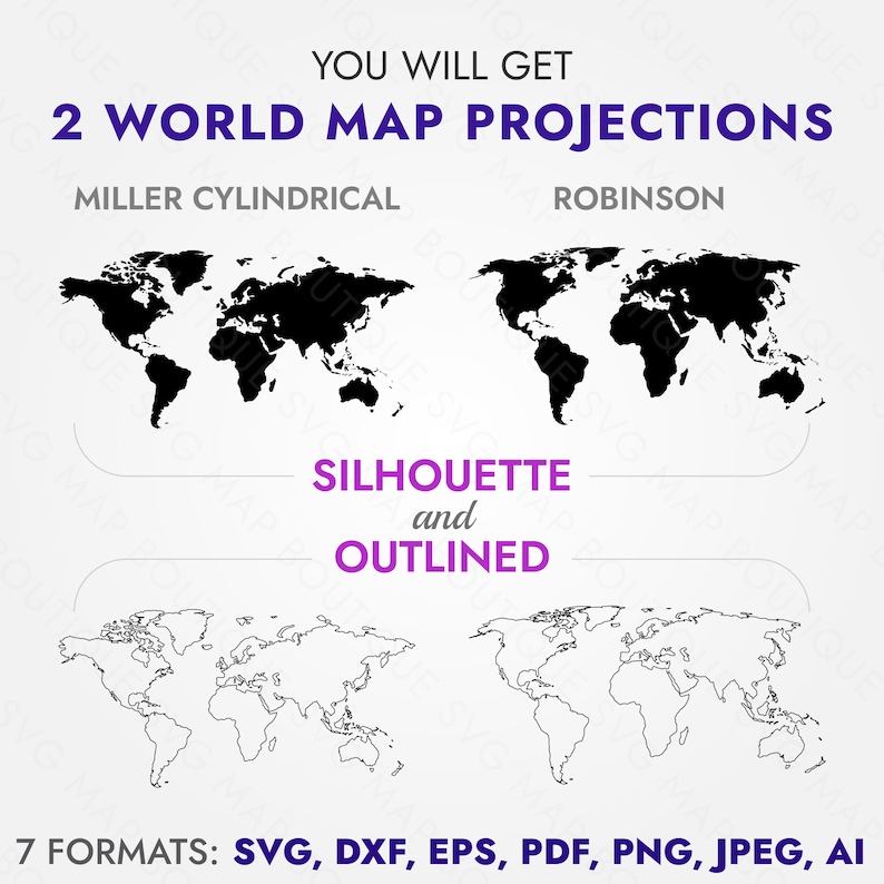 World Map SVG Clipart Bundle: Silhouette, Outline (digital Download) - Etsy