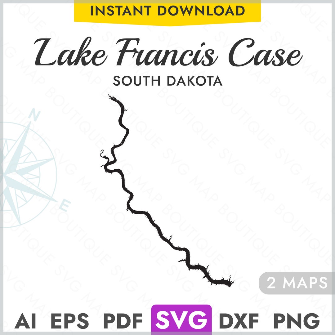 Lake Francis Case South Dakota SVG Map Shape Silhouette, Vector Lake ...
