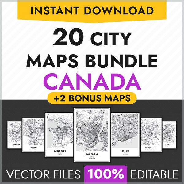 Canadas Cities Map - Etsy