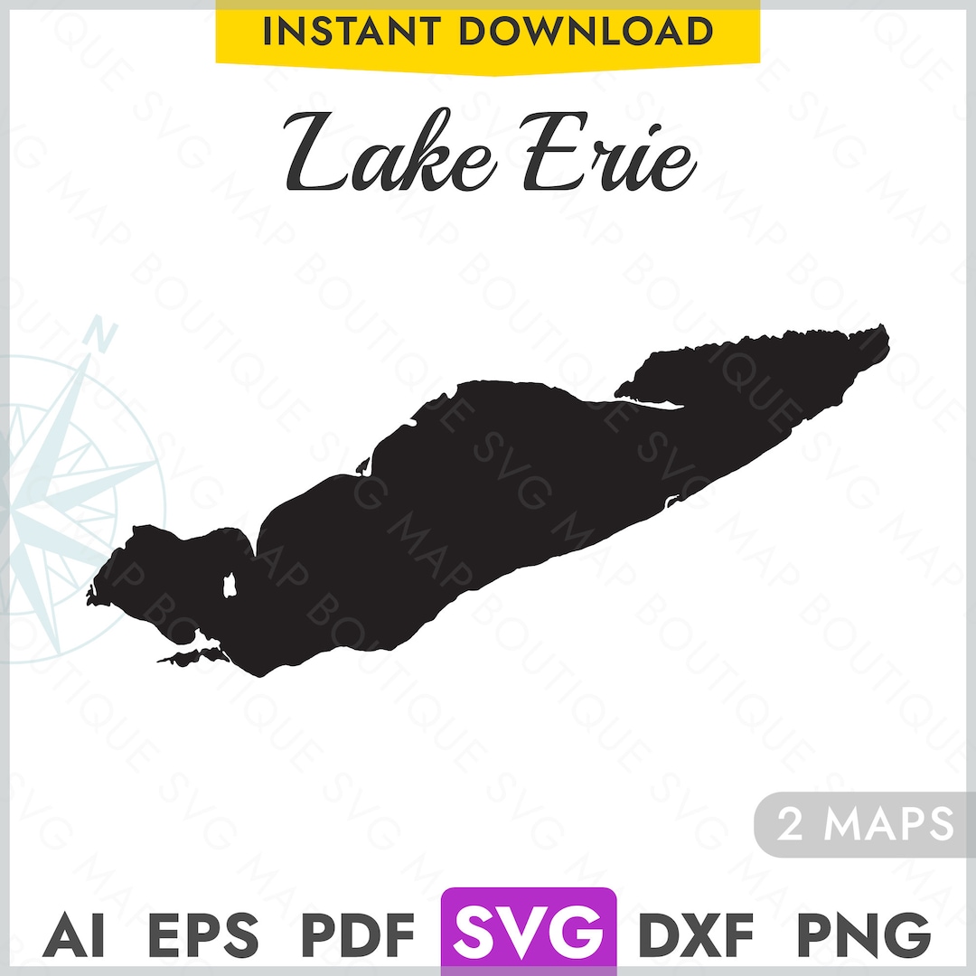 Lake Erie SVG Map Shape Silhouette Great Lakes, Vector Lake Map Laser ...