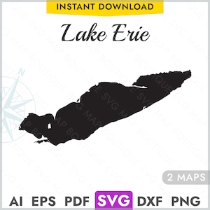 Lake Erie SVG Map Shape Silhouette Great Lakes, Vector Lake Map Laser ...