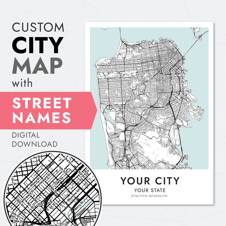 Custom City Map Prints With Street Names, City Map Poster With Street ...