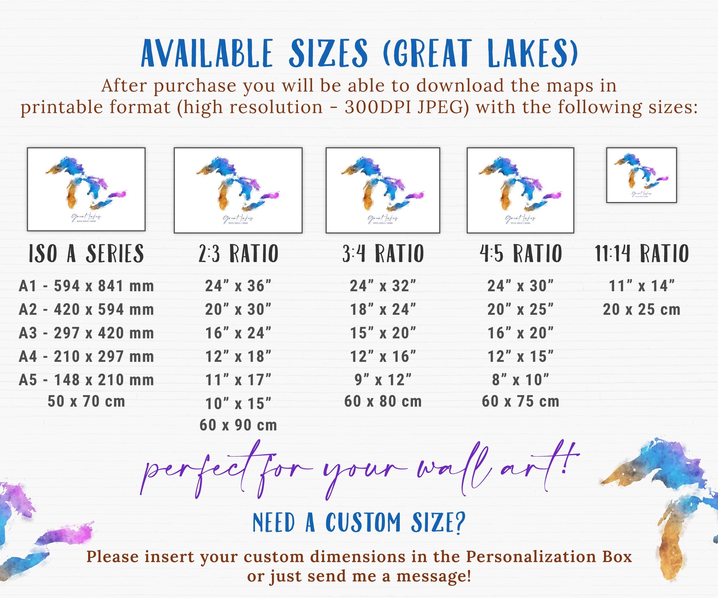 Great Lakes Watercolor Map Bundle, Printable Wall Art Perfect for Lake ...