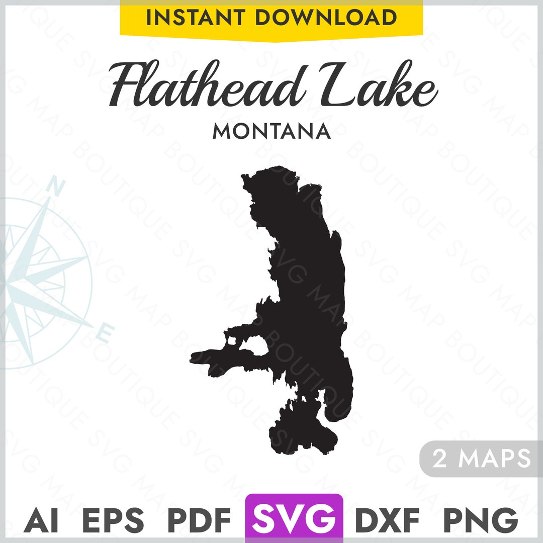 Flathead Lake Montana SVG Map Shape Silhouette, Vector Lake Map Laser ...