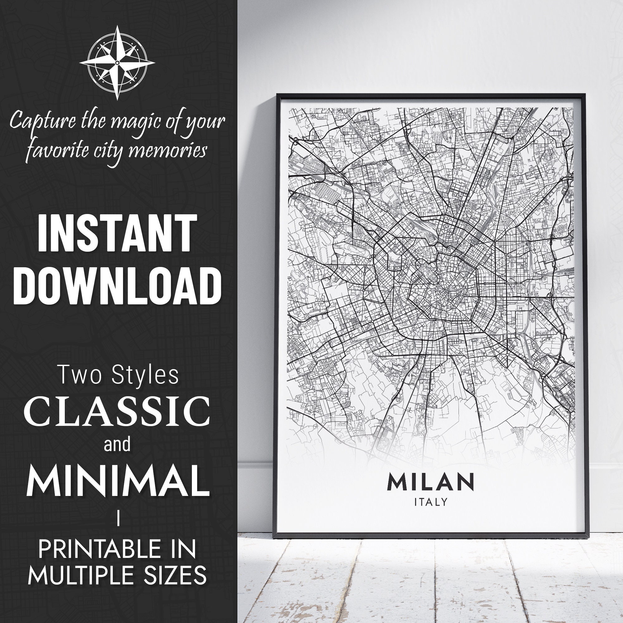 Milan Map Print Milano, Italy City Map Art Custom Poster Printable Map ...