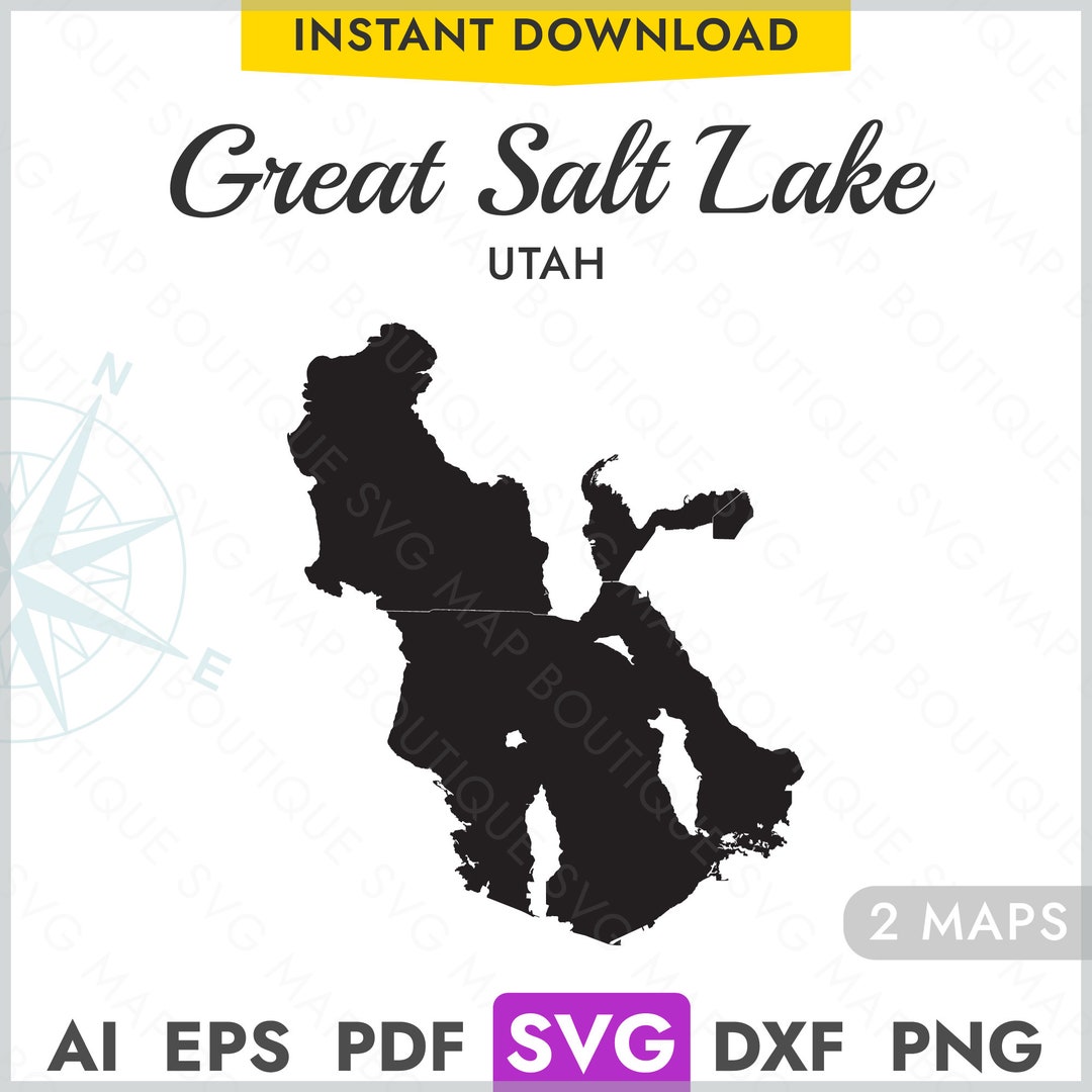 Great Salt Lake Utah SVG Map Shape Silhouette, Vector Lake Map Laser ...