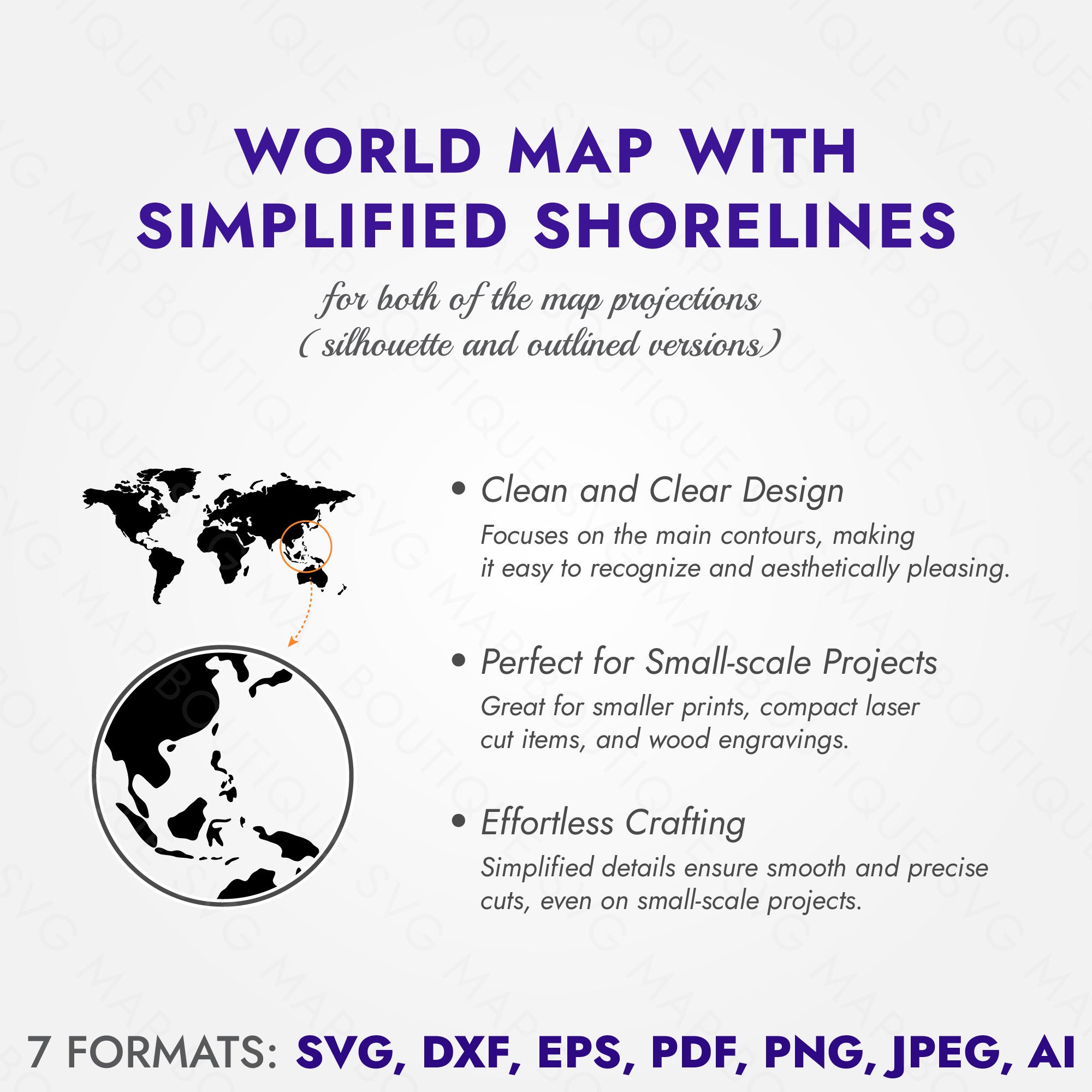 Simple World Map SVG, Silhouette World Map Vector, Outlined World Map ...