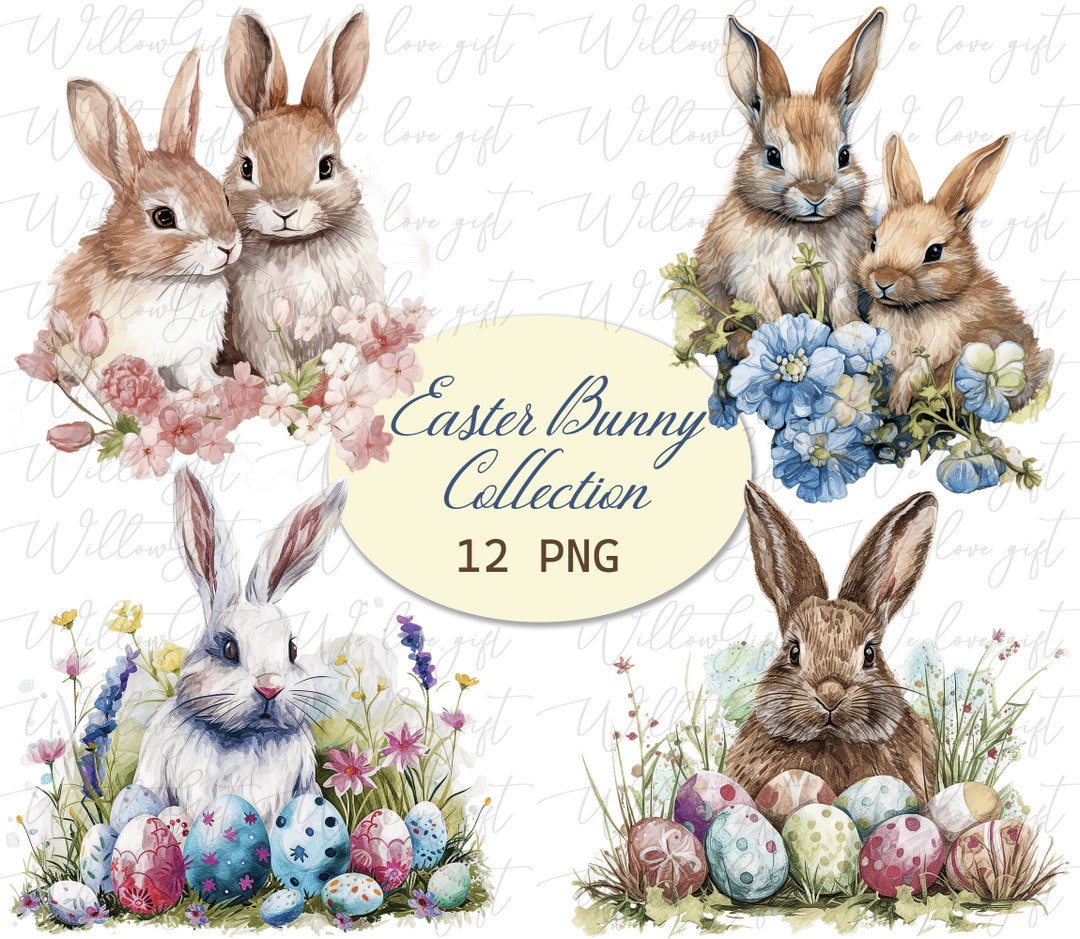 12 Easter Bunny Clipart, Bunny PNG, Rabbit Clipart, Watercolor Easter ...
