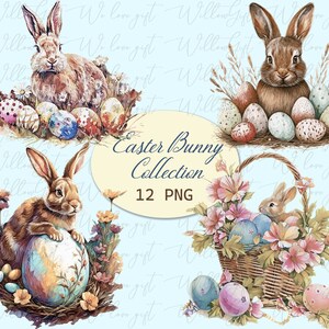 12 Easter Bunny Clipart, Bunny PNG, Rabbit Clipart, Watercolor Easter ...