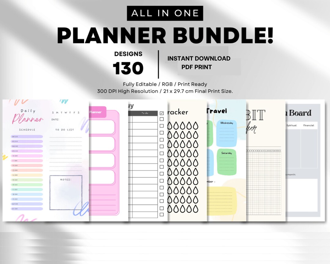 All-in-one Printable Planner Bundle: 130 Designs (digital Download) - Etsy