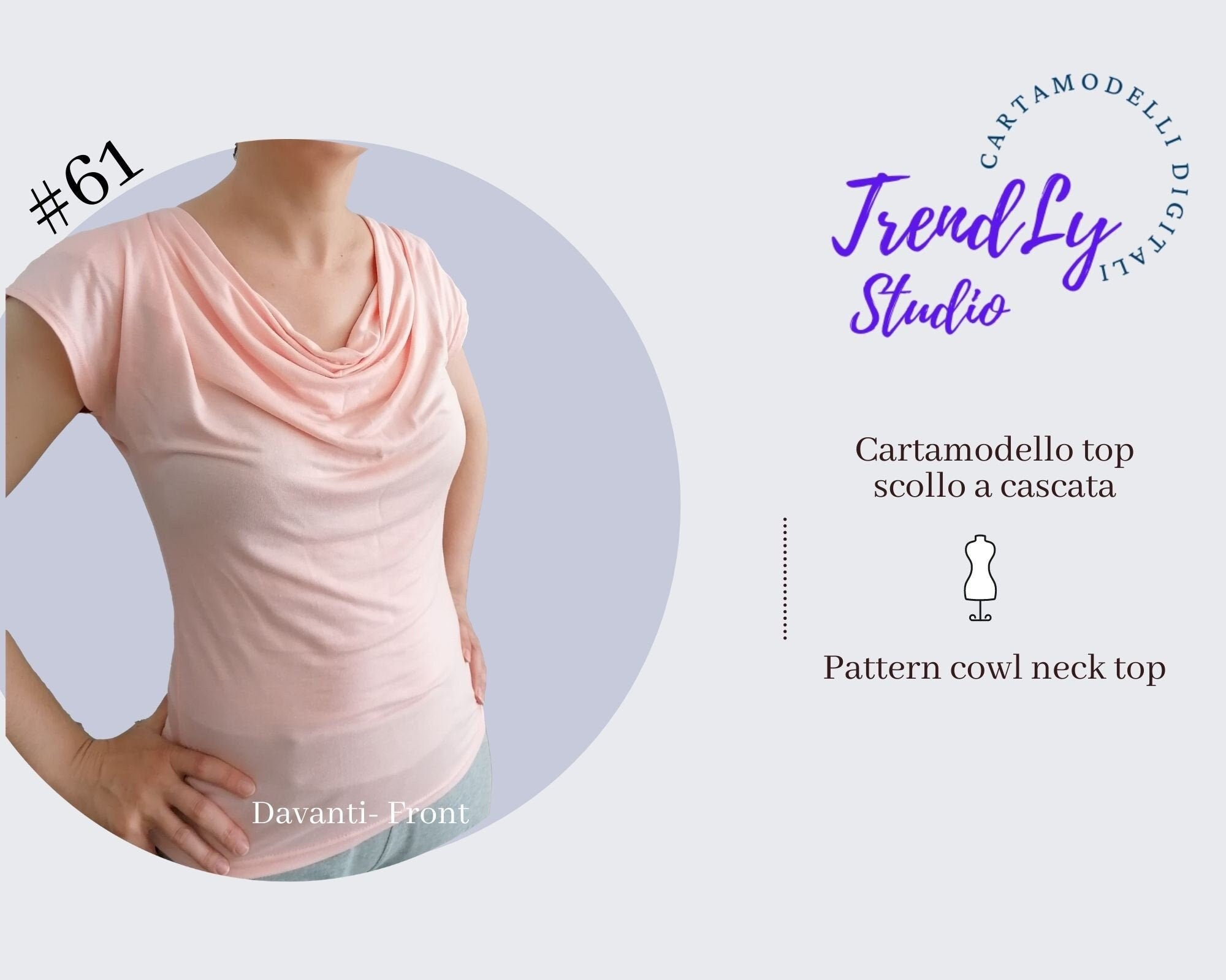 Cowl Neck Top Pattern #061, PDF Instant Download, Sizes From 40 to 50 ...