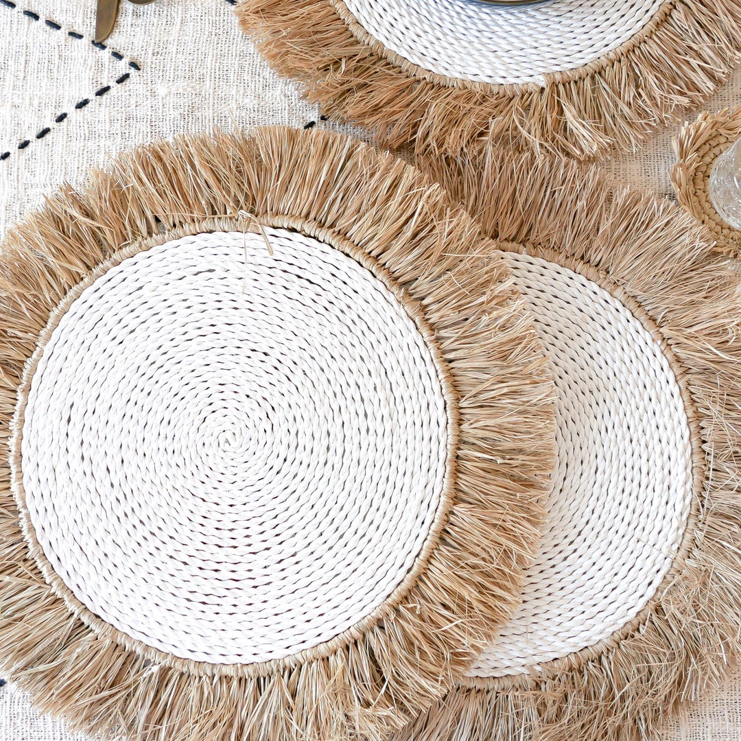 Set de table à franges en raphia blanc 002 | Sets de table boho ...