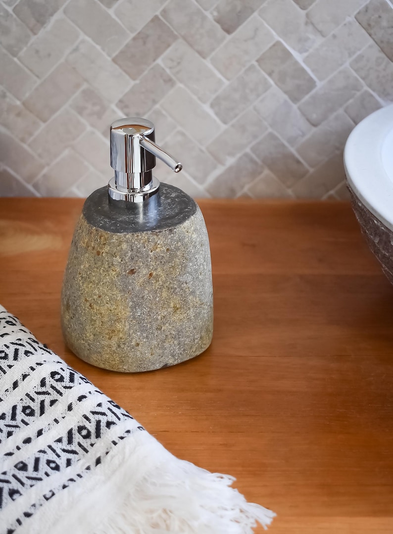 River Stone Liquid Soap Dispenser, Natural Stone Hand Soap Dispenser ...