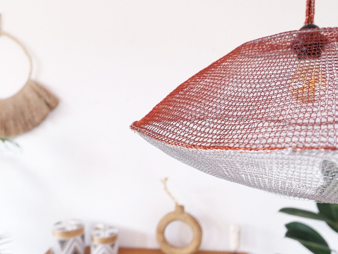 Metal Wire Pendant Lamp Shade DUA | Stainless and Copper Wire Net Light ...