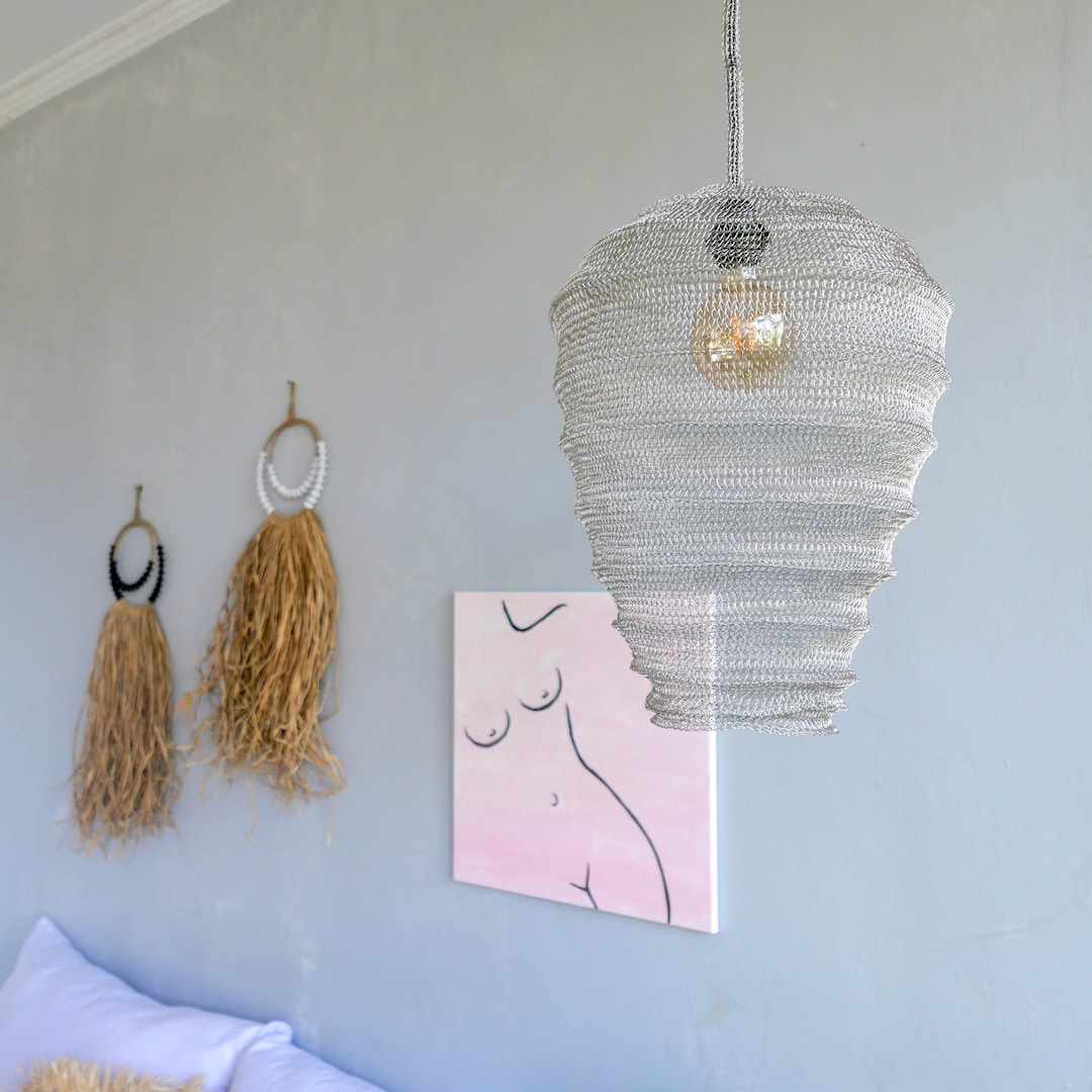 Metal Wire Mesh Light Shade MONDU Silver | Wabi Sabi Wire Pendant Light ...