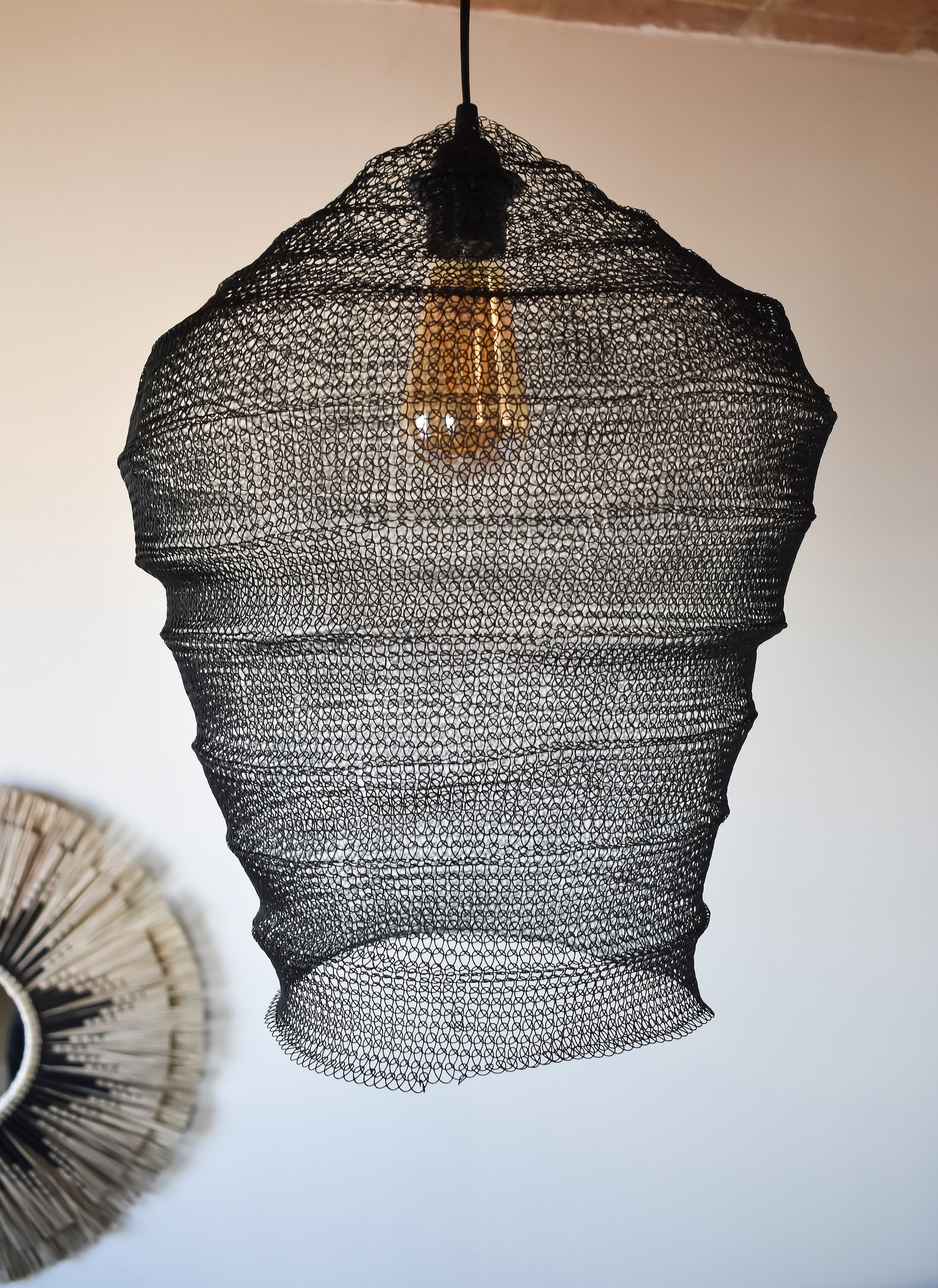 Metal Wire Mesh Pendant Lamp Shade MONDU Black | Kitchen Island Light ...