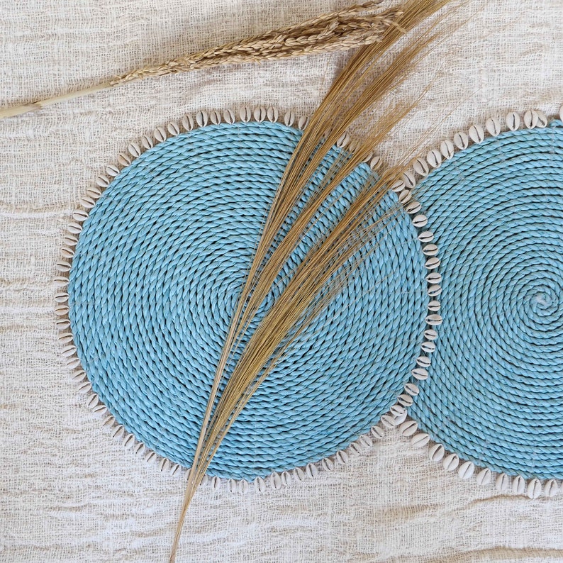 Set of Seagrass Round Placemats With Cowrie Shells Dinnerware | Etsy