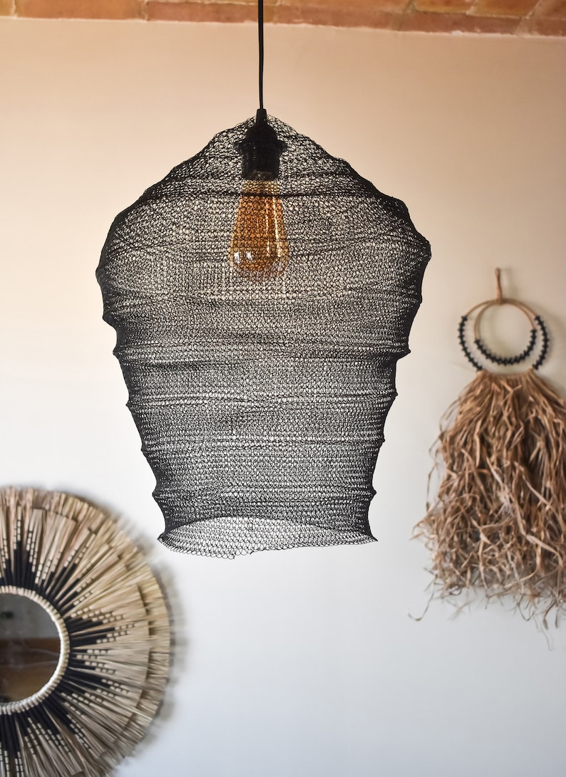 Metal Wire Mesh Pendant Lamp Shade MONDU Black | Kitchen Island Light ...