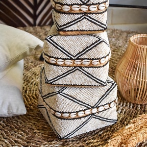 Black and White Cream Decorative Handmade Beaded 002, Woven Bamboo ...