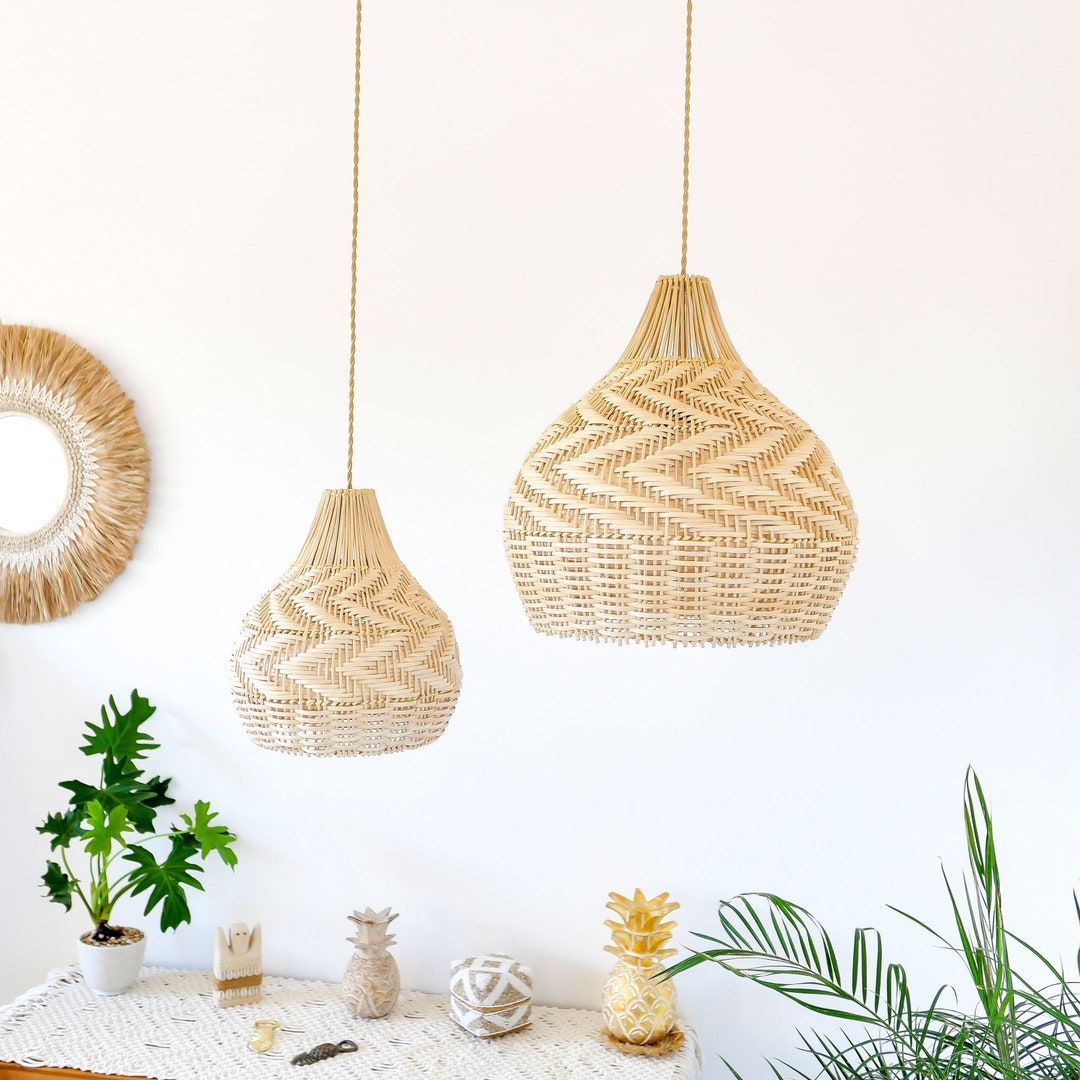 Handmade Rattan Lampshade HULUA | Wicker Pendant Light Shade | Rustic ...