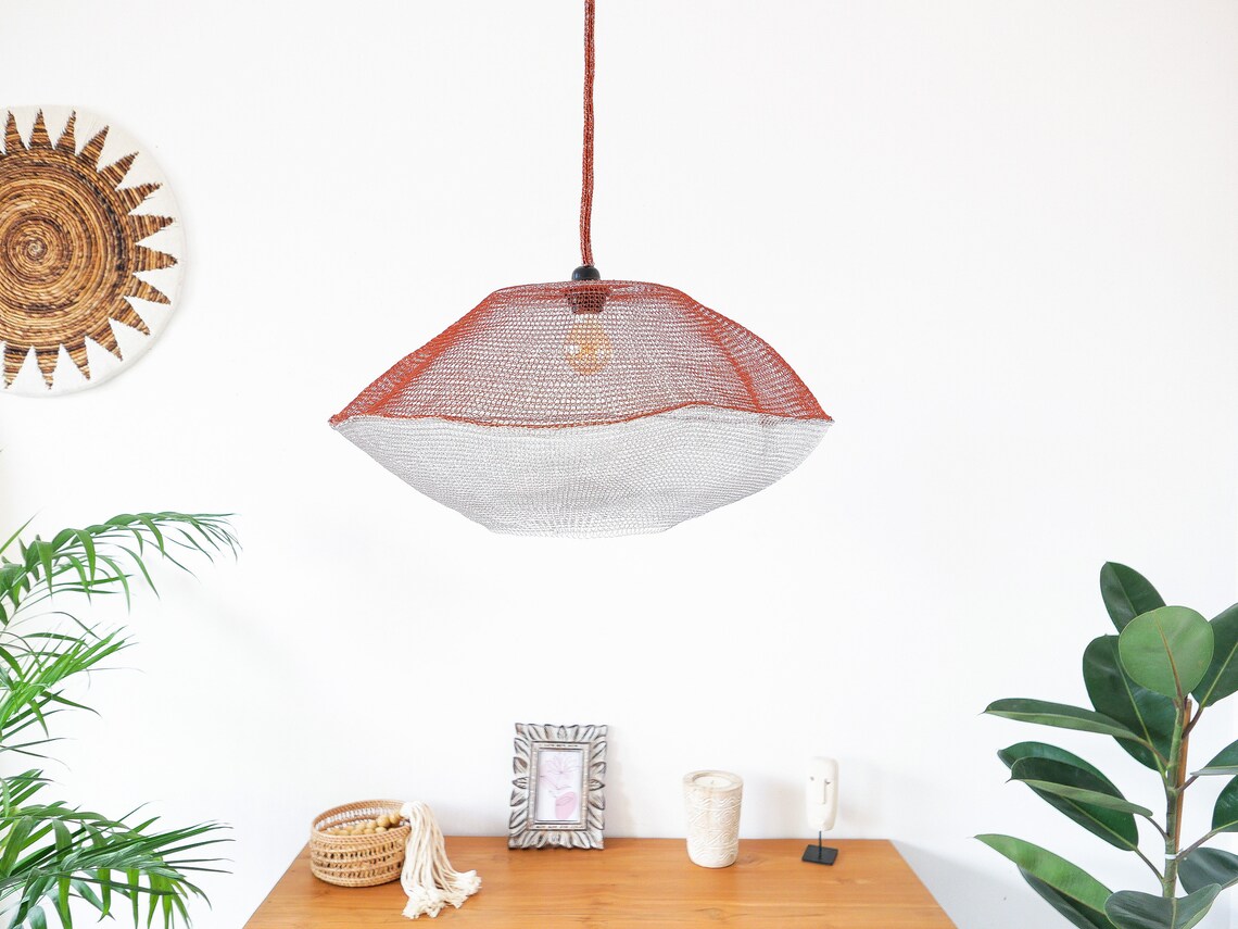Metal Wire Pendant Lamp Shade DUA | Stainless and Copper Wire Net Light ...