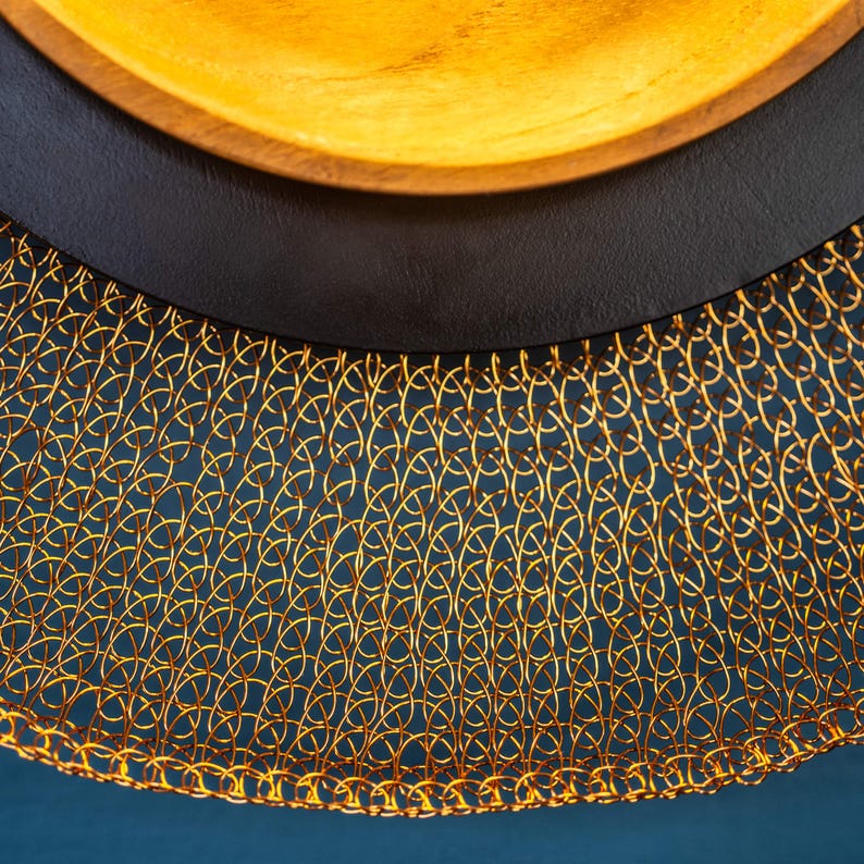 Wall Lamp With Copper Mesh and Teak Wood | Plug in Metal Wire Sconce ...