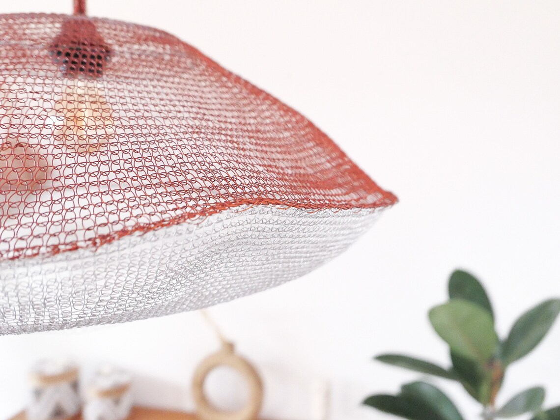 Metal Wire Pendant Lamp Shade DUA | Stainless and Copper Wire Net Light ...