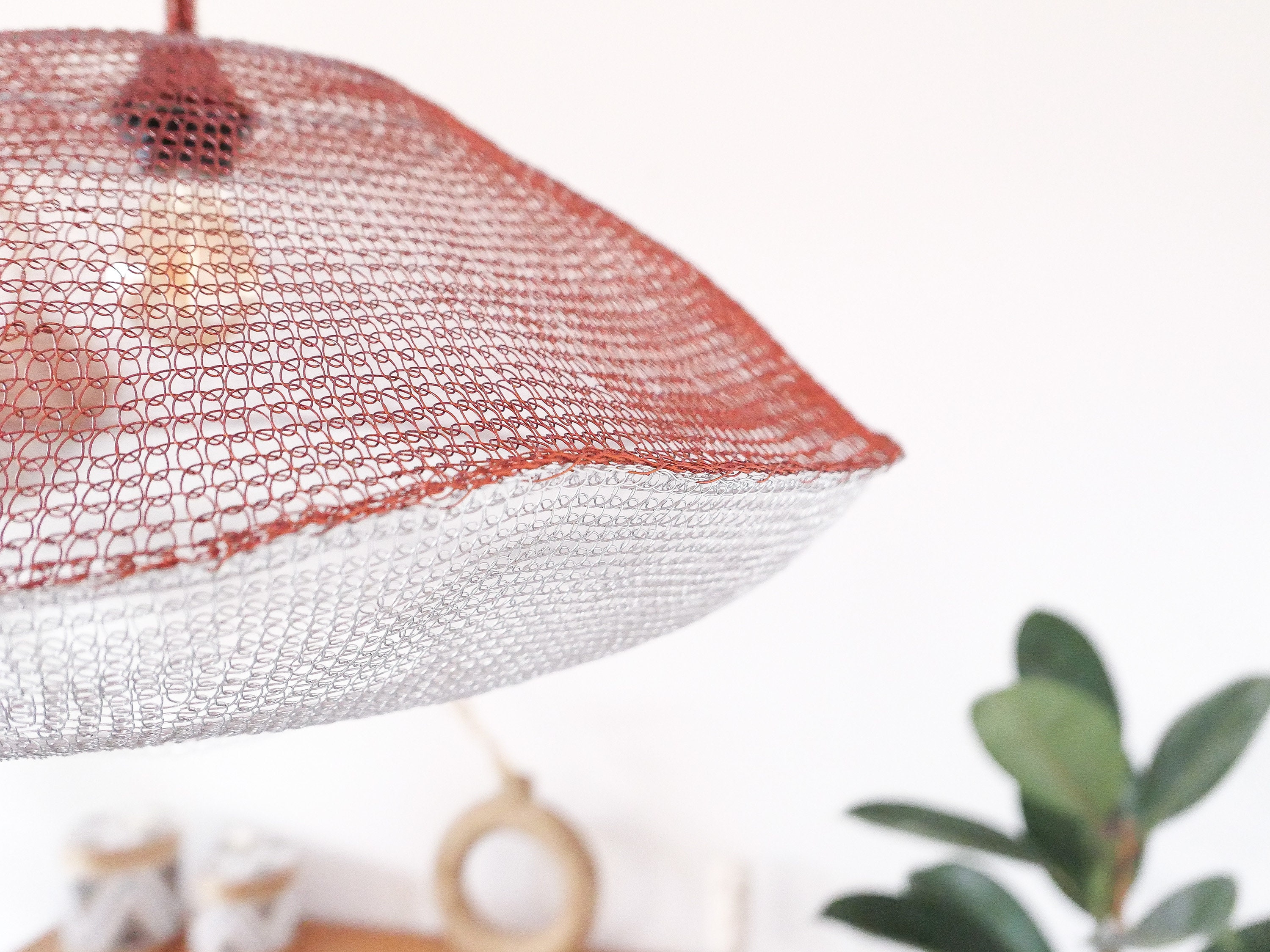 Metal Wire Pendant Lamp Shade DUA | Stainless and Copper Wire Net Light ...
