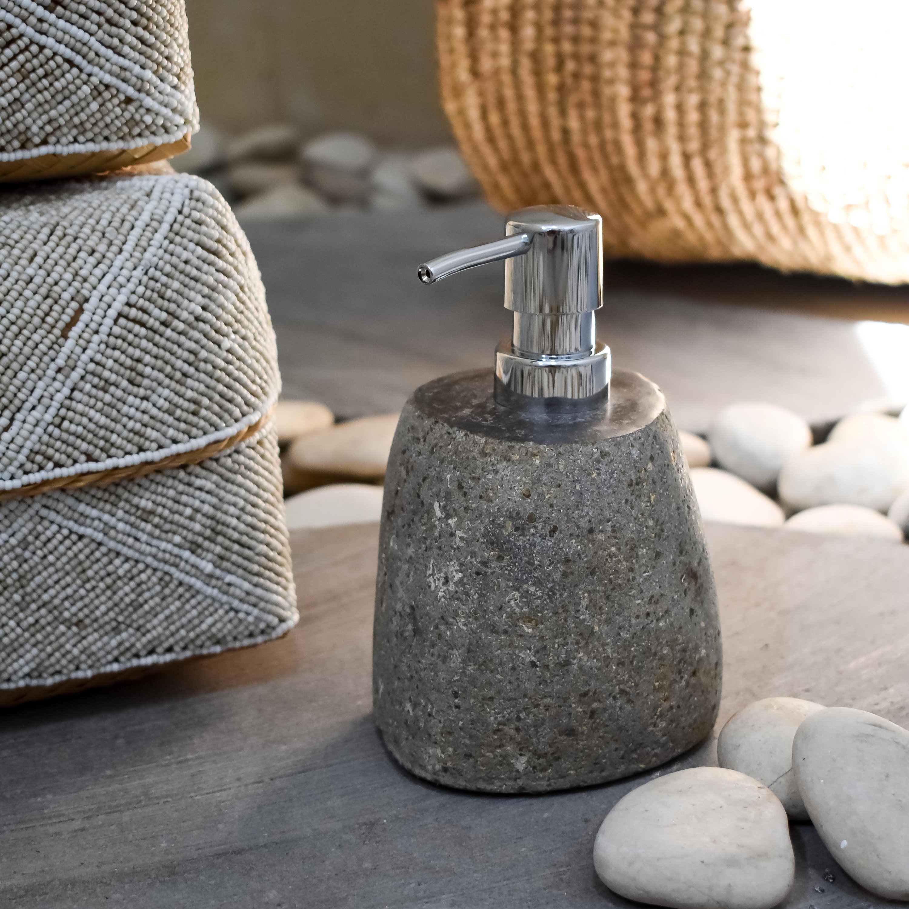 River Stone Bathroom Accessories Set, Natural Stone Hand Soap Dispenser ...