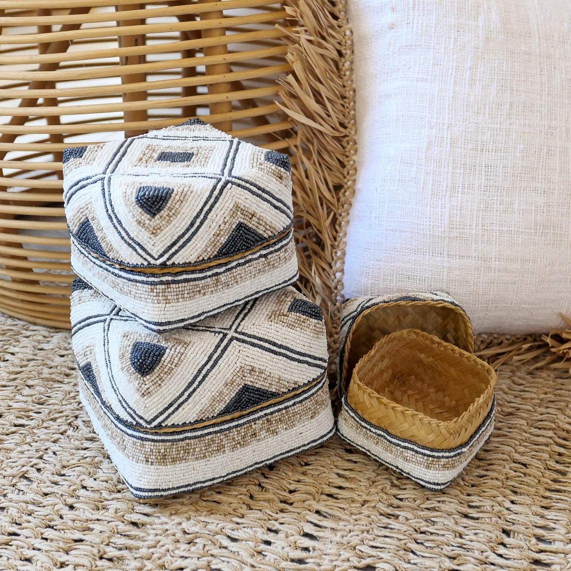 Decorative Beaded Box Set 005 Handmade Balinese Basket Set of - Etsy