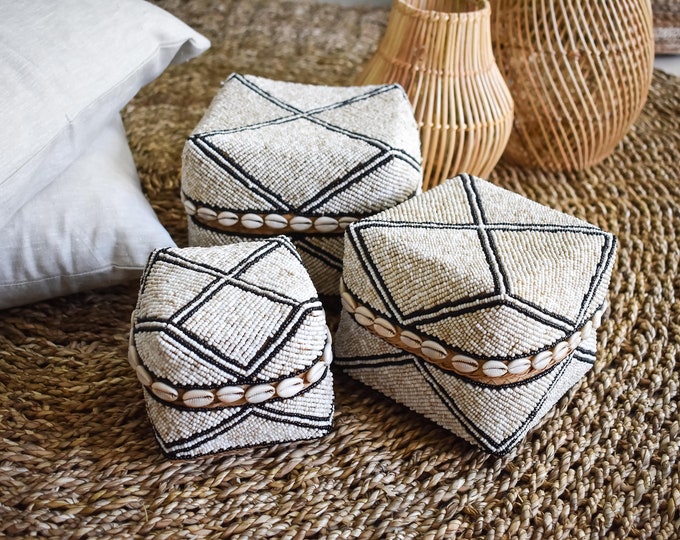 Black and White Cream Decorative Handmade Beaded 002, Woven Bamboo ...