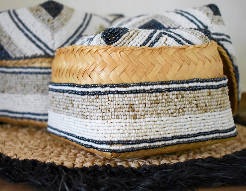 Decorative Beaded Box Set 005, Handmade Balinese Basket Set of 3, Woven ...