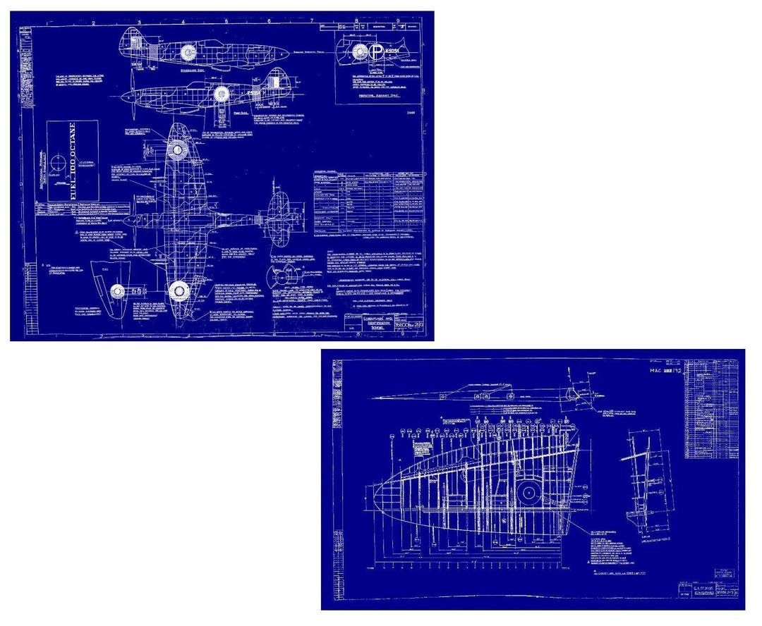 Supermarine Spitfire Blueprint Plans, Original Vickers Factory ...