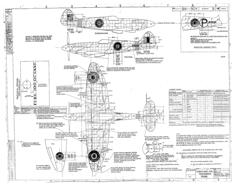 Supermarine Spitfire Blueprint Plans, Original Vickers Factory ...