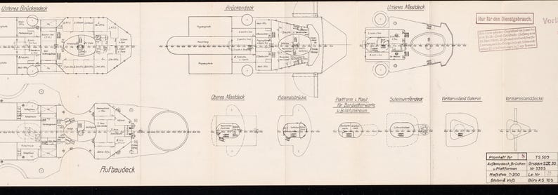 Bismarck German Battleship Blueprint Plans Rare Period Drawings WW2 ...