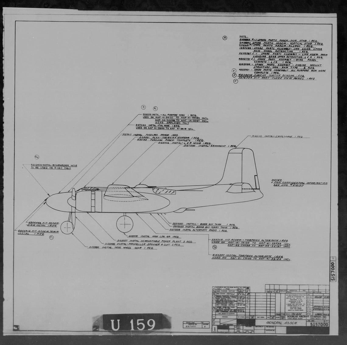 Douglas A-26 Invader 1940's Factory Blueprints WW2 B-26 Original ...