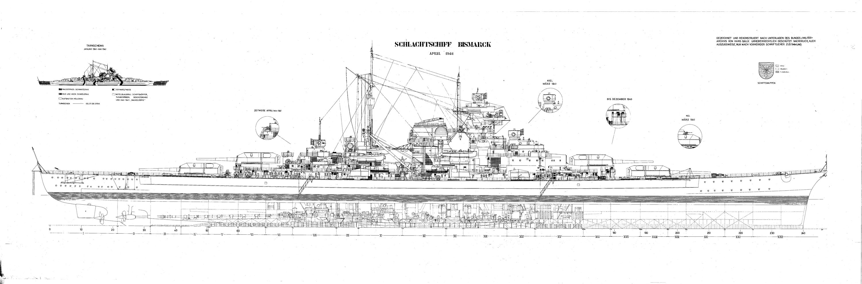Bismarck German Battleship Blueprint Plans Rare Period Drawings WW2 ...