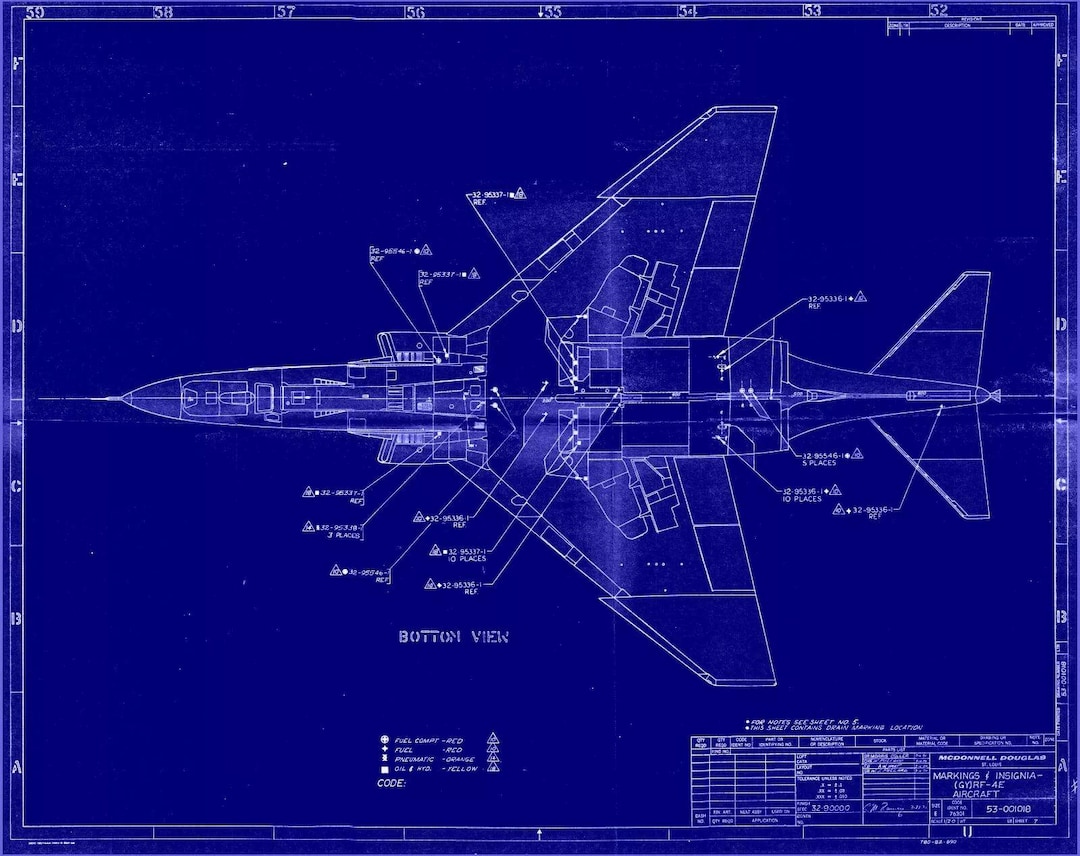 F-4 Phantom II Jet Aircraft Blueprint Plan 1960-70s Rare Original ...