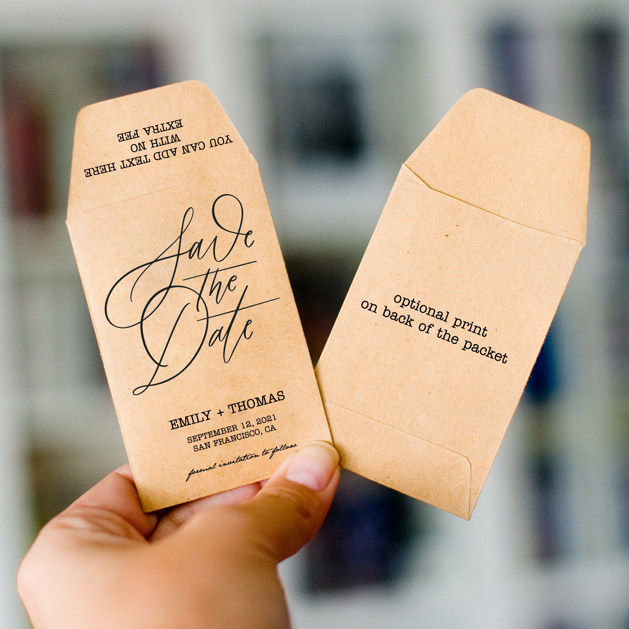 Save the Date Seed Paper Packets, Calligraphic Save the Date, Kraft ...