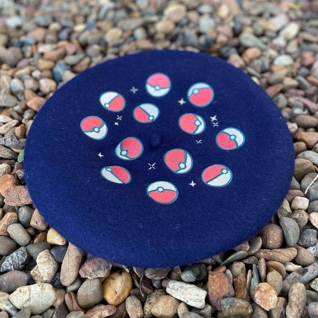 Pokeballs Embroidered Wool Beret - Pokemon - Etsy