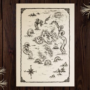 Map With Jormungand From Norse Mythology | Unframed Art Print | Poster ...