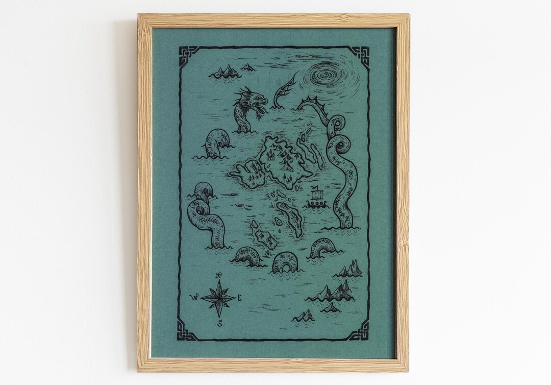 Map With Jormungand From Norse Mythology | Green Variant | Unframed Art ...