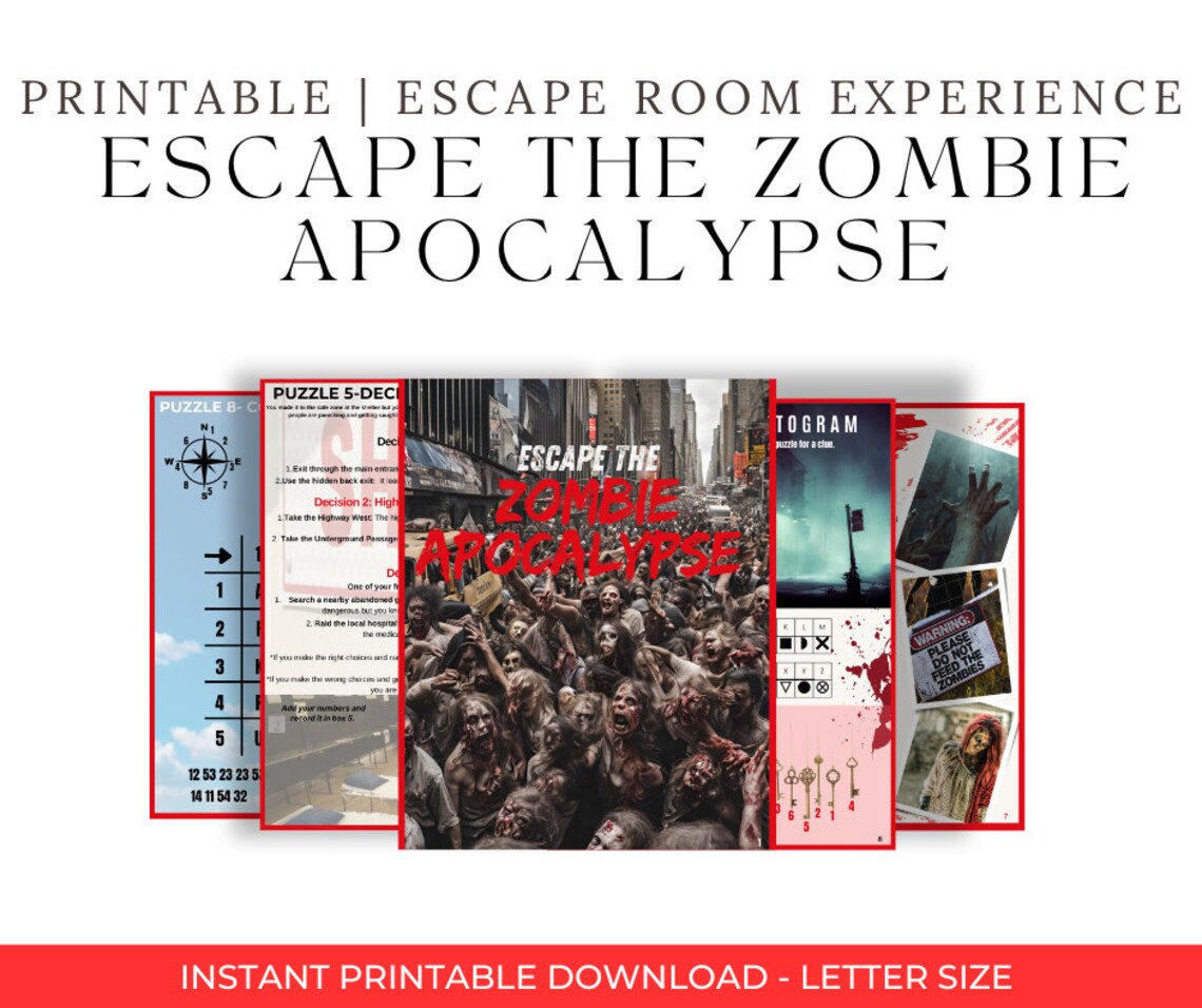 Zombie Apocalypse Printable Escape Room Digital Download Printable Game ...