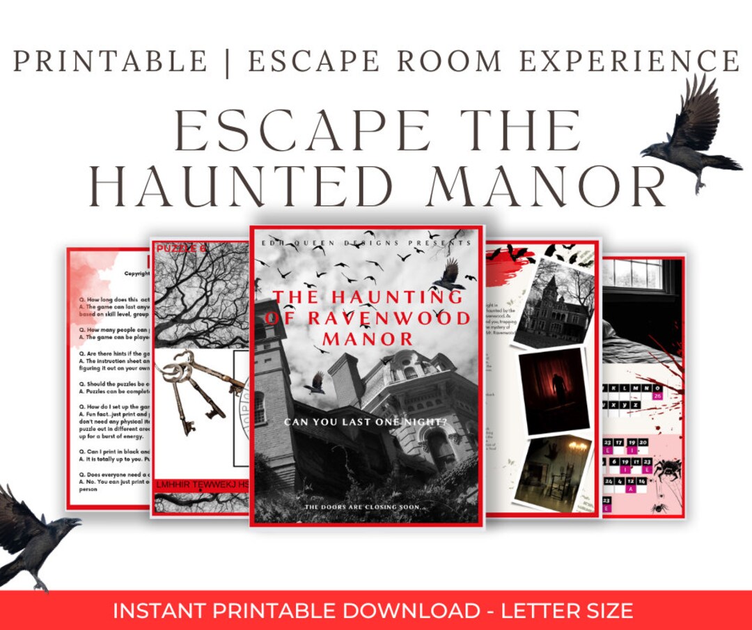 Printable Escape Room Digital Download Haunted Manor Printable Game ...